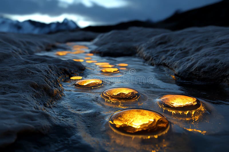 Glowing Orbs Float on a Still River, Creating a Magical Pathway through ...