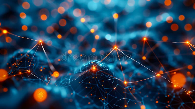 Detailed View of Sci-Fi Network of Interconnected Nodes and Glowing ...