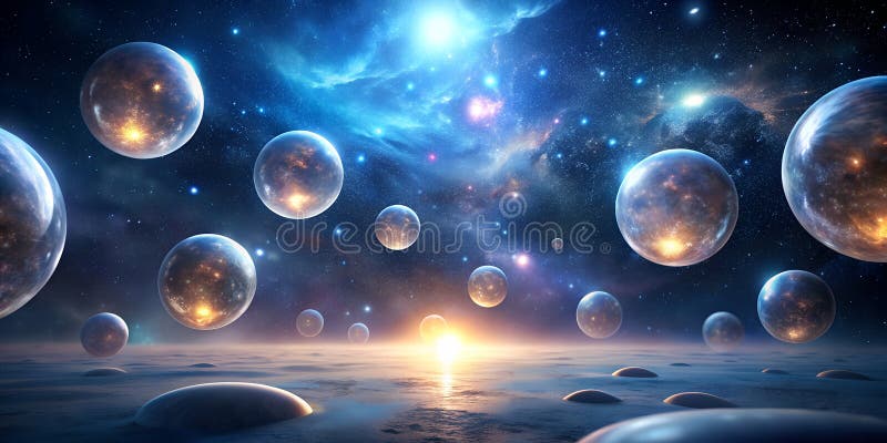 Glowing Orbs of Light Floating in a Void of Deep Space Casting Ethereal ...