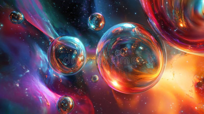 Glowing Orbs in a Starry, Nebula-filled Galaxy Stock Illustration ...