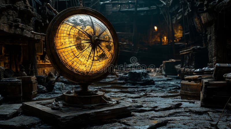 Glowing Ornamental Sphere in Ancient Ruins Stock Illustration ...