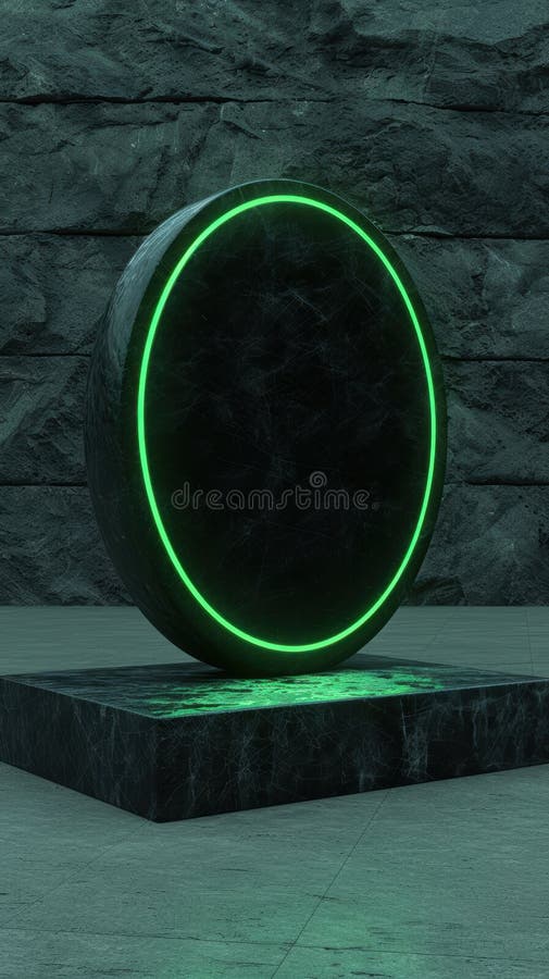 Glowing Oval Sculpture on Dark Stone Platform Stock Illustration ...