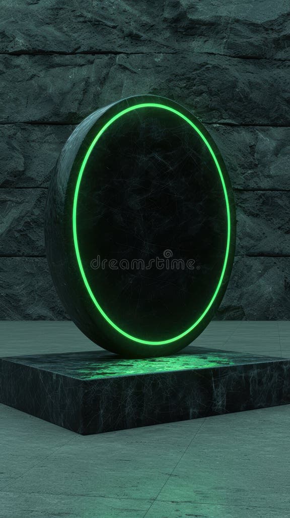 Glowing Oval Sculpture on Dark Stone Platform Stock Illustration ...