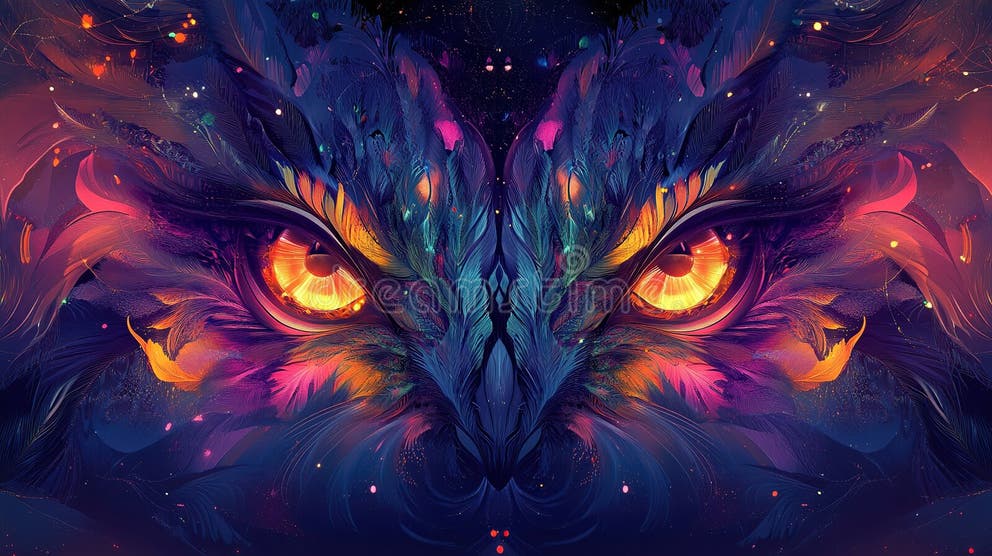 Glowing Owl Eyes in Vibrant Nebula Stock Image - Image of design, eyes ...