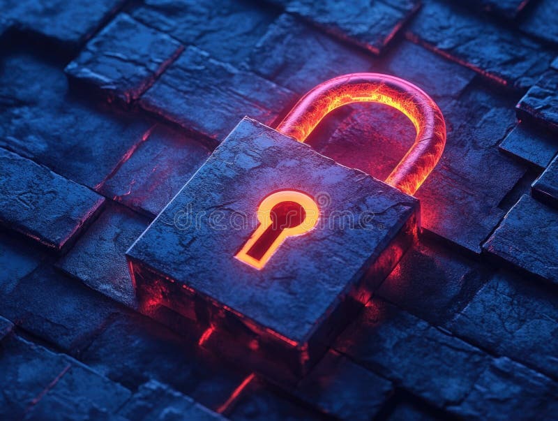 Glowing Padlock on Brick Wall Stock Photo - Image of cryptic, crypt ...