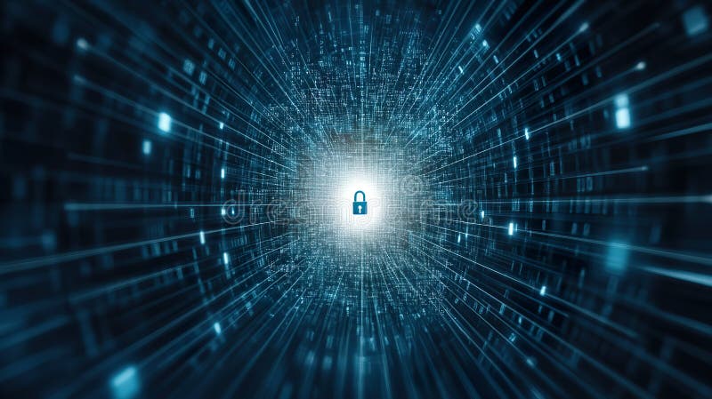 Glowing Padlock in Center of Digital Matrix Symbolizes Cybersecurity ...