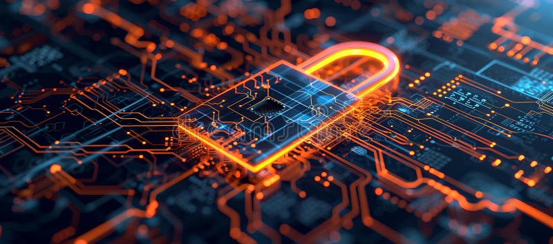 Glowing Padlock on Circuit Board, Symbolizing Cybersecurity. Data ...