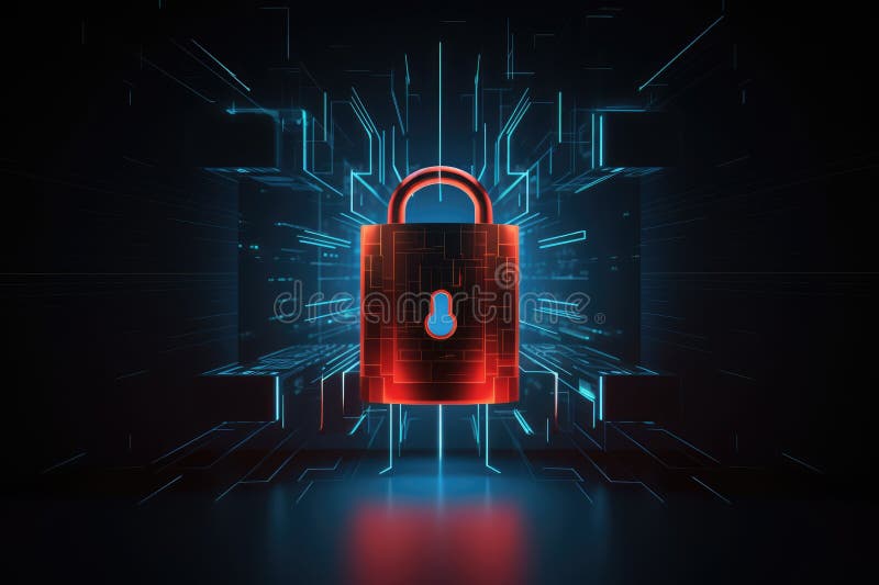 Glowing Padlock with Computer Circuit Board, Created Using Generative Ai Technology Stock ...
