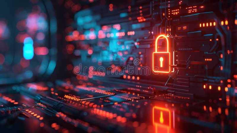 A Glowing Padlock on a Computer Screen, AI Stock Photo - Image of ...