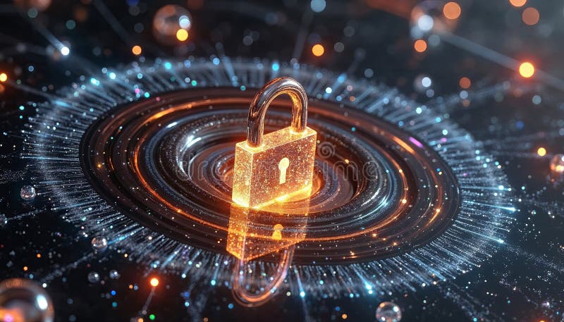 Glowing Padlock in Cosmic Digital Space, Vibrant Colors, Symbolizing ...