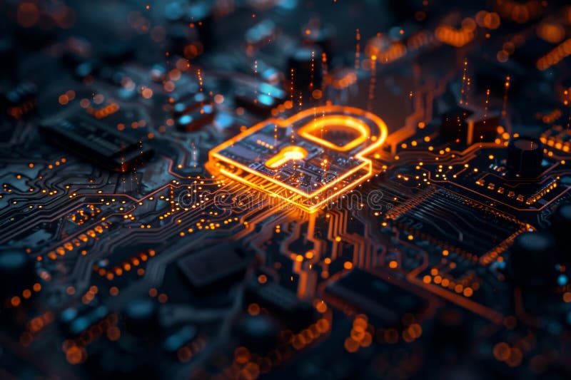 Glowing Padlock on a Digital Circuit Board To Represent Advanced ...