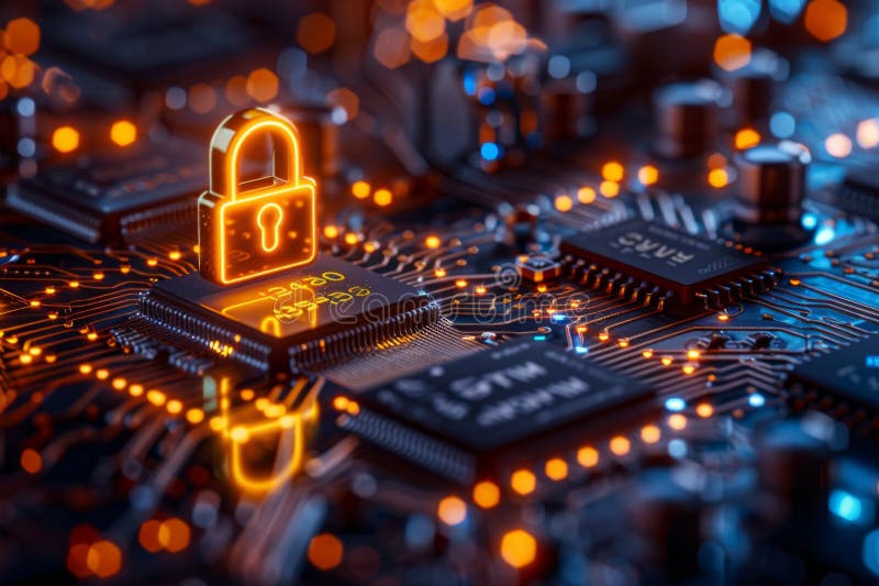 Glowing Padlock on a Digital Circuit Board To Represent Advanced ...
