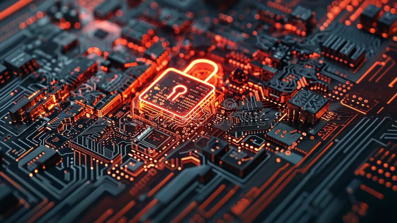 Glowing Padlock Icon on a Circuit Board, Representing Digital Security ...