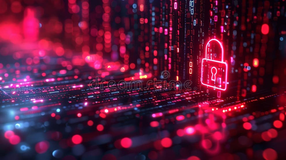 A Glowing Padlock Icon in a Digital Landscape of Binary Code and ...