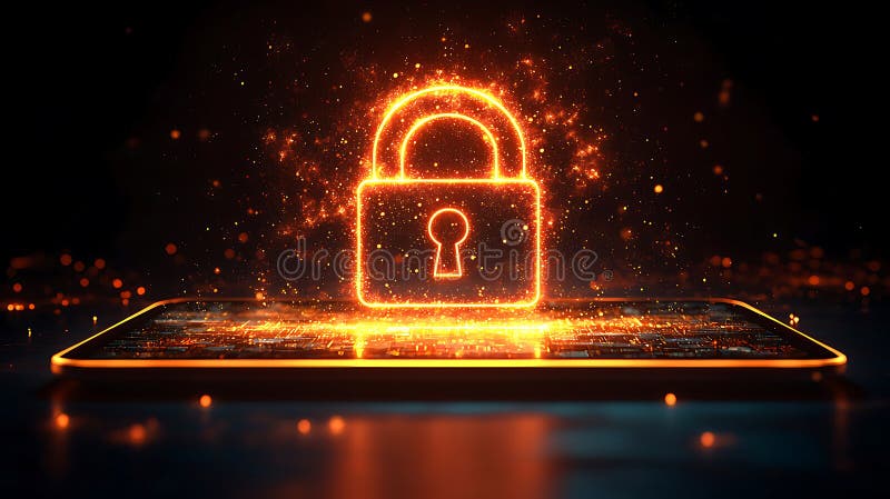 Glowing Padlock Icon on Tablet Screen Symbolizes Digital Security and ...