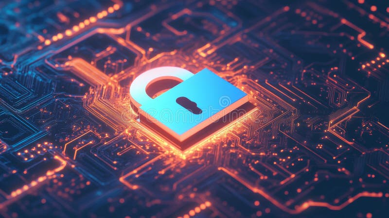 A Glowing Padlock on a Microchip Represents the Concept of Cyber ...