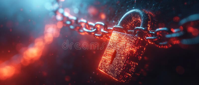 A Glowing Padlock Secured by Chain of Code Symbolizes Digital Security ...