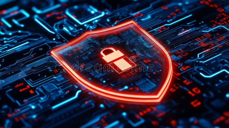 Glowing Padlock Shield Symbolizing Data Protection and Cybersecurity ...