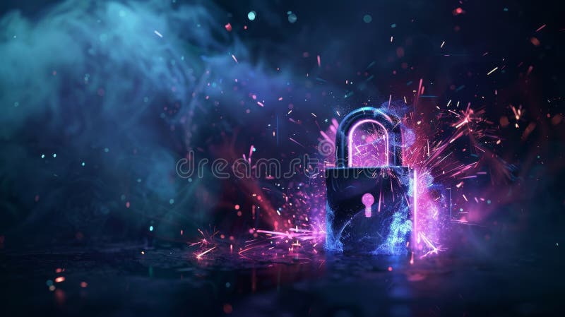 Glowing Padlock with Sparks and Ethereal Light on Dark Background ...