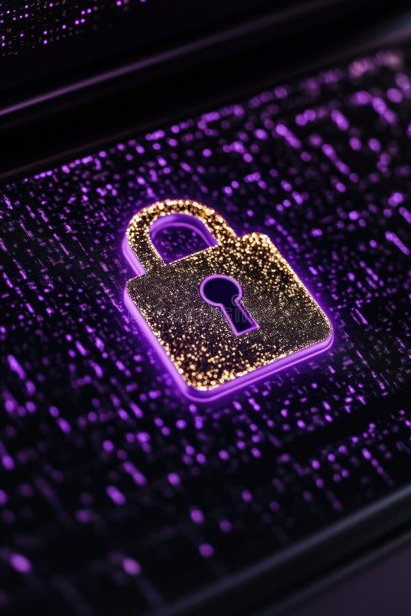 Glowing Padlock Symbol on Digital Background with Purple Lights Stock ...