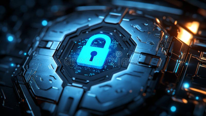 Glowing Padlock Symbol on High-tech Circuit Board Representing Data ...