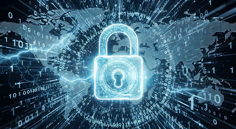 Glowing Padlock Symbolizing Cyber Security Over a Digital World Map ...