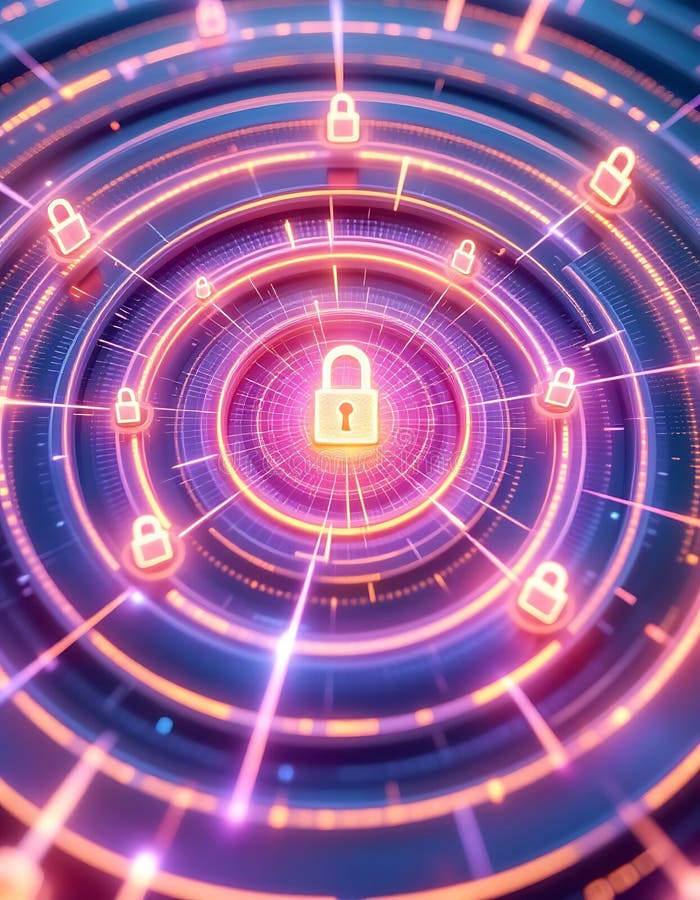 Glowing Padlocks in a Circular Cybersecurity Interface Stock ...