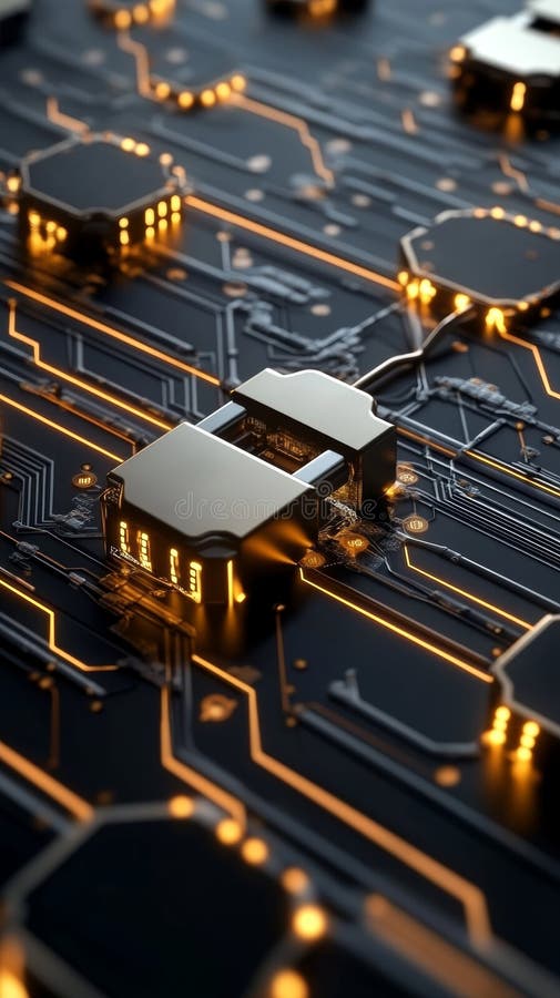 Glowing Padlocks Illuminate Flowing Binary Code Streams Surrounded By Fragmented Hexagonal