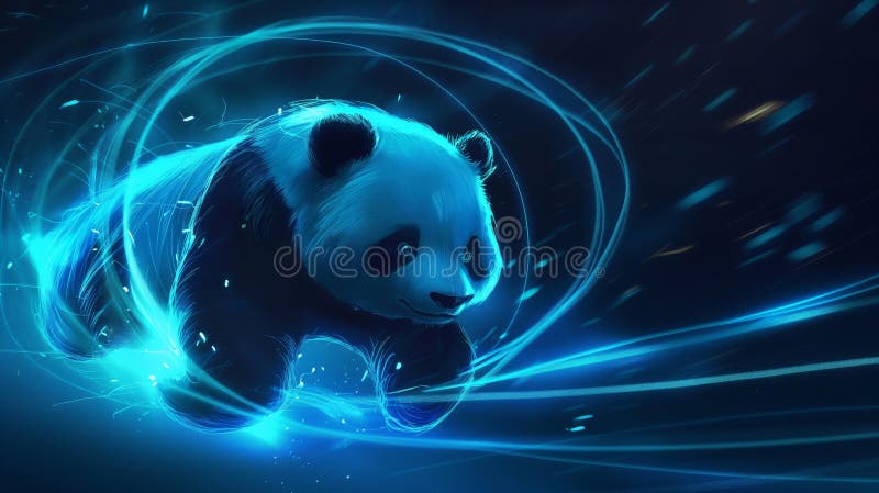 Glowing Panda in Motion stock photo. Image of trails - 325039744