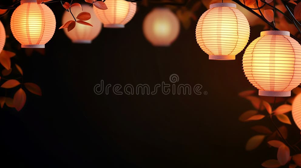 A Glowing Paper Lantern String Forming a Delicate Border with Space ...