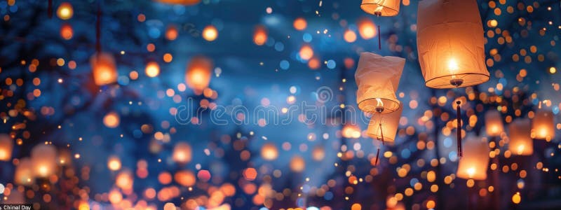 Glowing Paper Lanterns Floating in the Night Sky, Amidst a Sea of ...