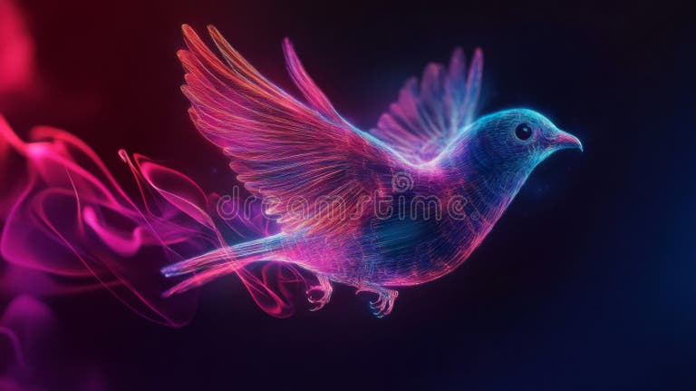 Glowing Particle Bird in Flight Against Dark Background Stock ...