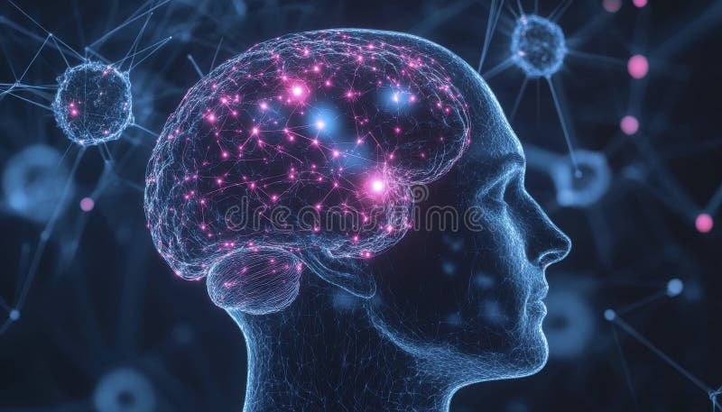 Glowing Particle Brain Profile Abstract Neural Network Concept Stock ...