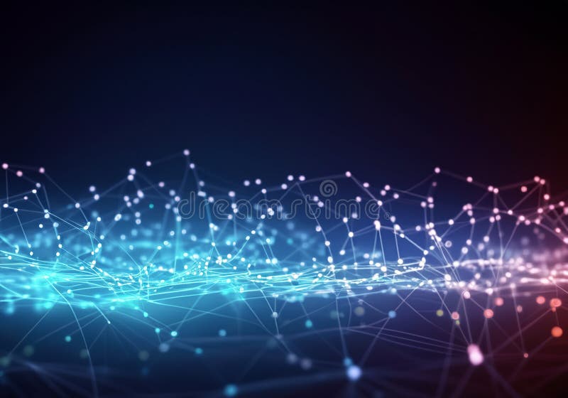 Glowing Particle Data Flowing in the Network Stock Illustration ...