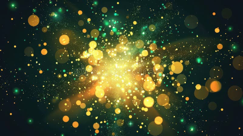 Glowing Particle Explosion: Yellow and Green Lights on Dark Background ...