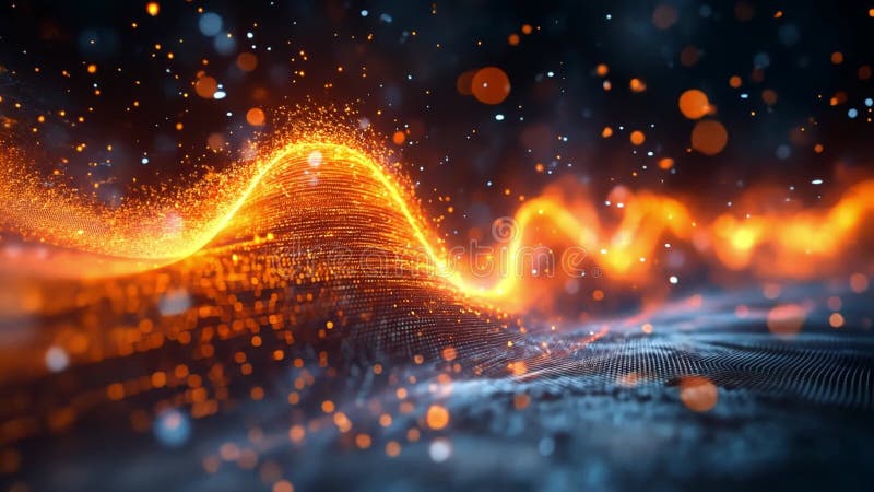 Abstract Representation of Glowing Particles Creating a Wave Pattern in a Dark Background Stock ...