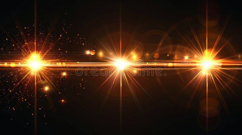 Bright Lens Flare Effects with Glowing Particles on a Dark Background ...