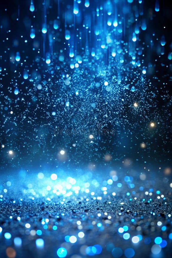 Glowing Particles and Sparkles in Blur Blue Background Stock ...