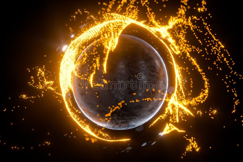 Glowing Particles Surrounding Around the Planet, 3d Rendering Stock ...