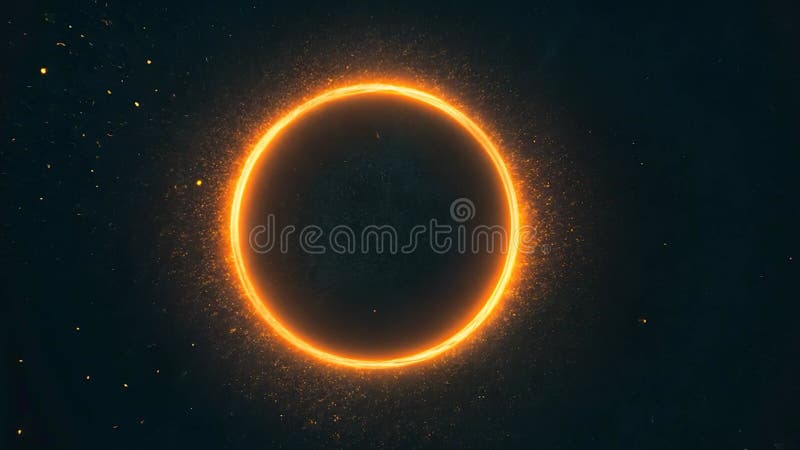 Glowing Particles Swirling Around a Bright Orange Ring of Light Against ...