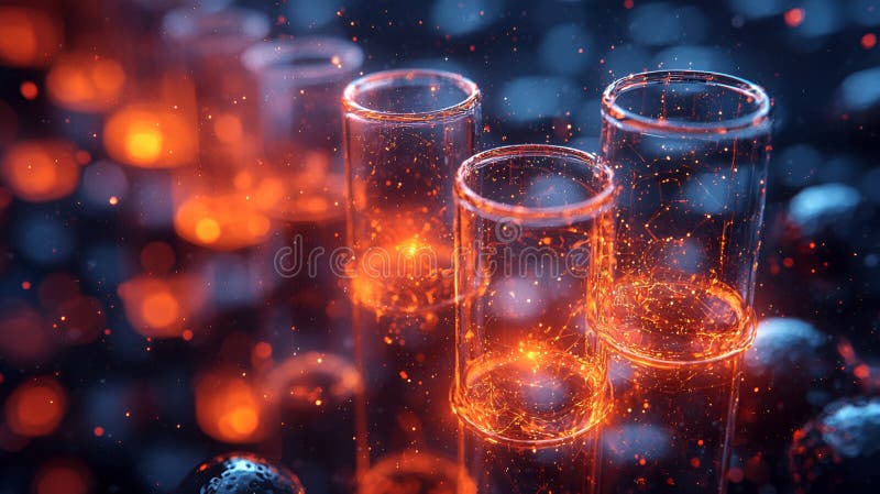 Glowing Particles in Test Tubes, Lab Research, Dark Background, Science ...