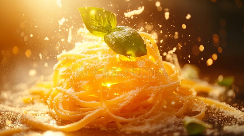 Glowing Pasta Dish Styled Fresh Basil Sprinkle Parmesan Cheese ...