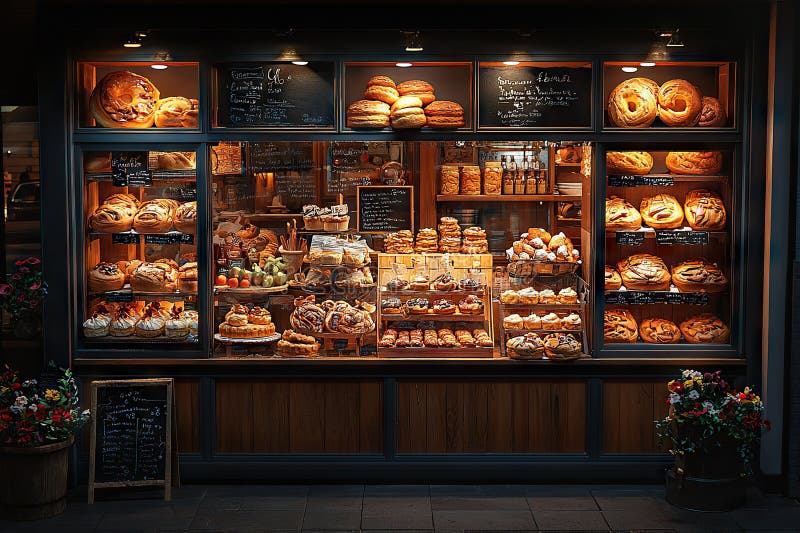 Glowing Pastries Paradise a 3D Bakery Window Display Stock Illustration ...