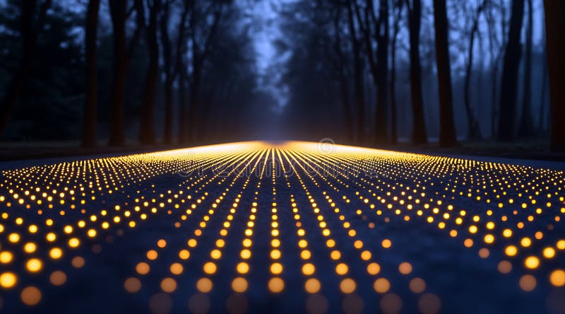 Glowing Path through a Dark Forest Creating a Surreal Illuminated ...