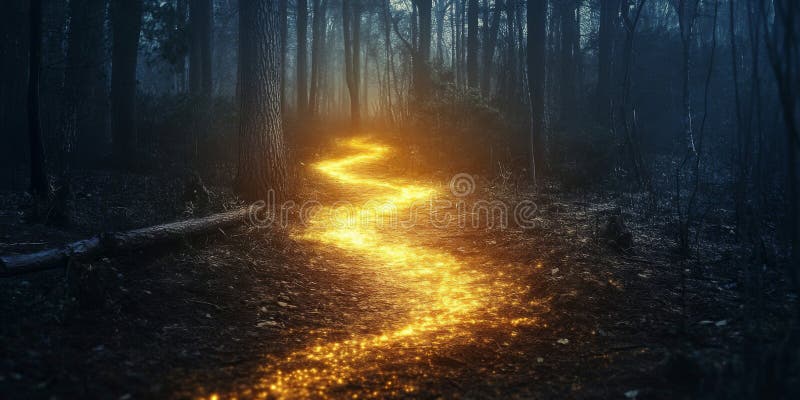 A Glowing Path through a Dark Forest, Leading To a Magical Destination ...