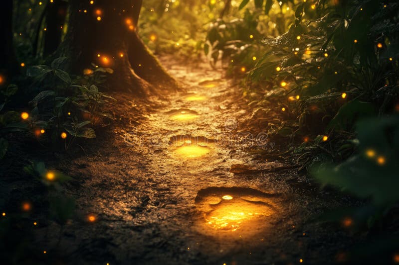Glowing Path in Enchanting Forest Stock Illustration - Illustration of ...