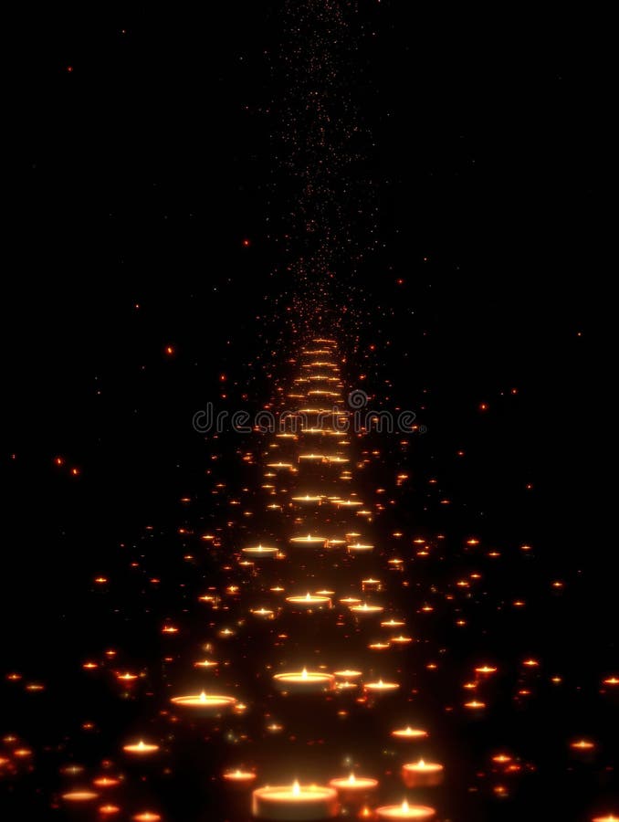 Glowing Path of Floating Candles Illuminates Dark Space with Warm Light ...