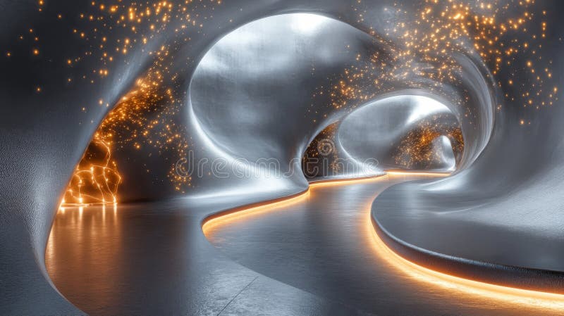 Glowing Path through a Futuristic Tunnel Stock Illustration ...