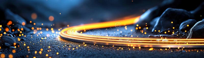 Glowing Path of Light in Dark Environment with Sparkling Particles and ...