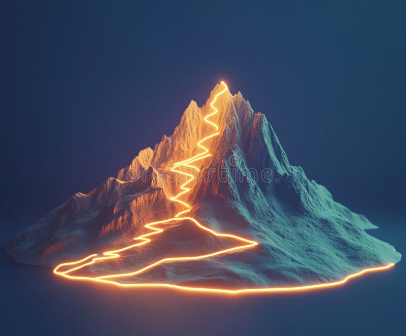 Glowing Path To Mountain Peak: Abstract 3D Landscape High Quality Image ...